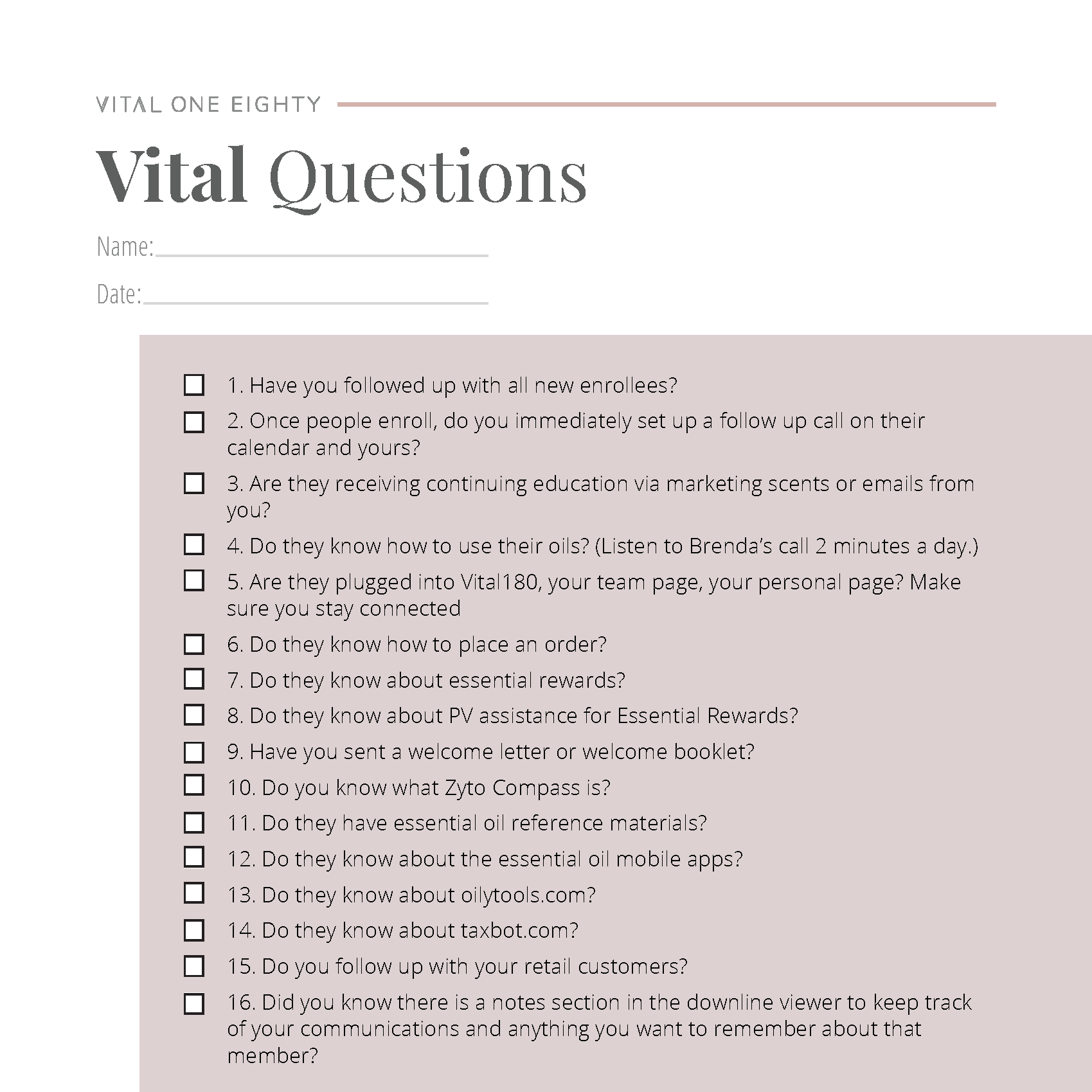 Vital Questions - Vital 180 Community