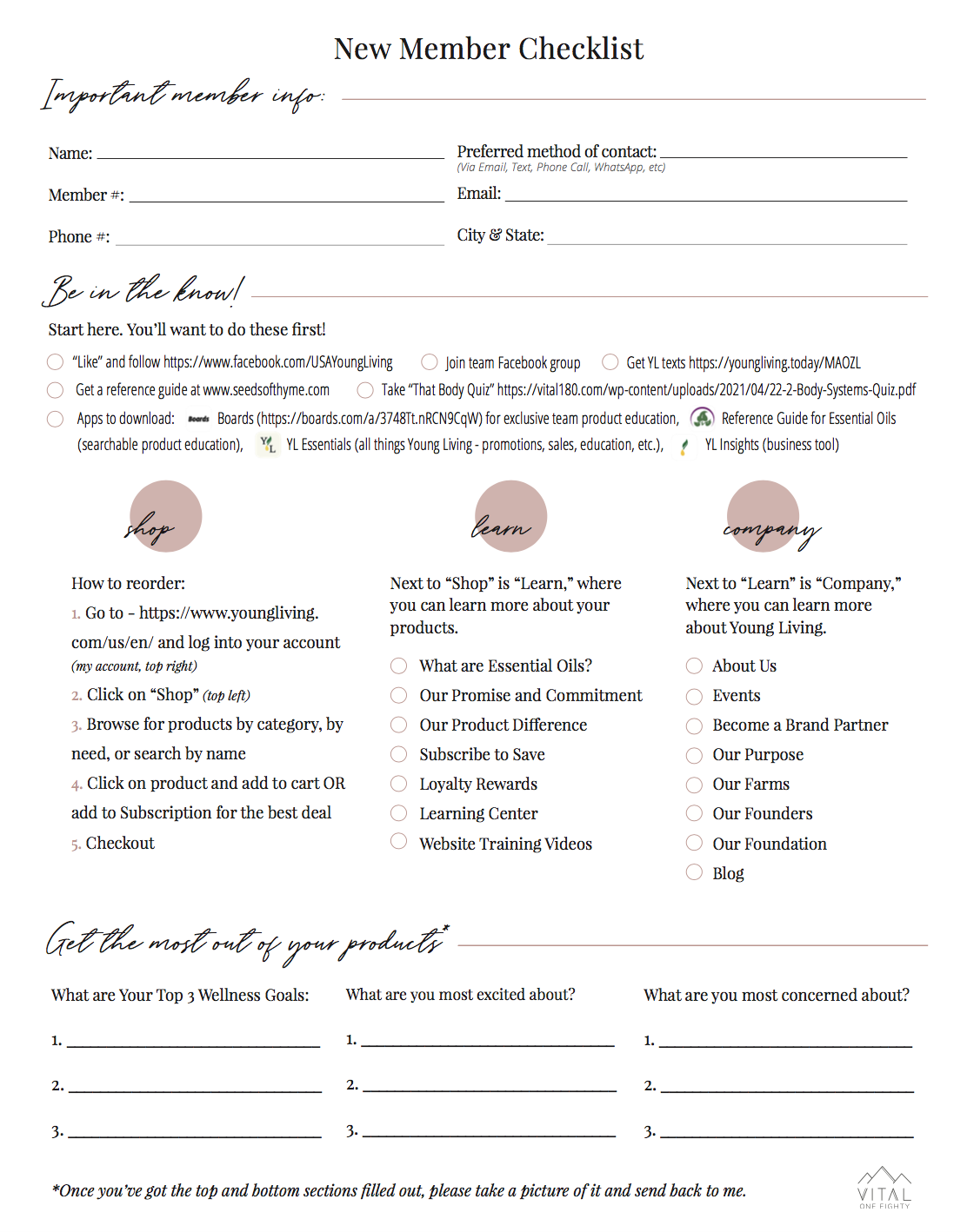 New Member Checklist - Vital 180 Community